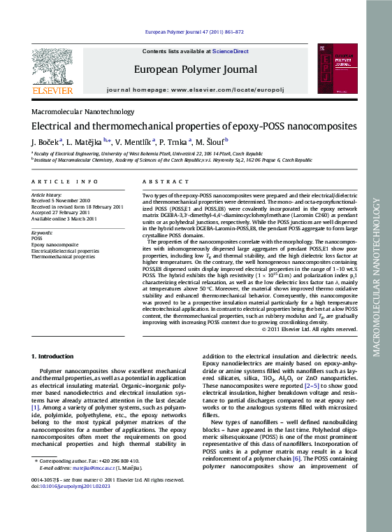 (PDF) Electrical and thermomechanical properties of epoxy-POSS ...
