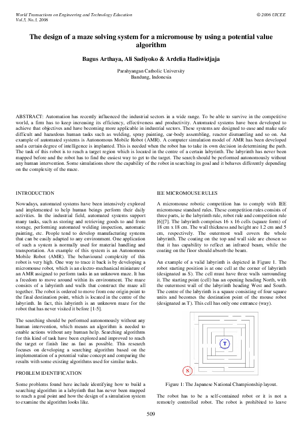 Pdf The Design Of A Maze Solving System For A Micromouse By Using A Potential Value Algorithm
