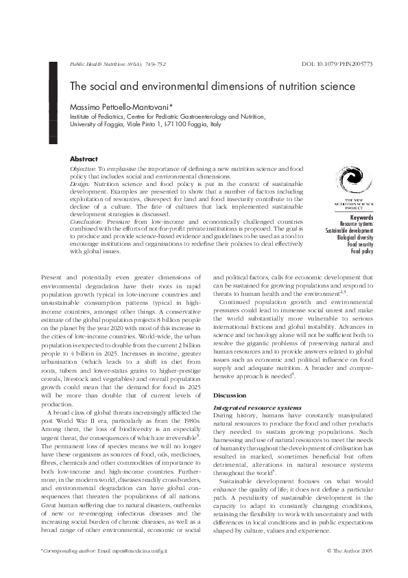 (PDF) The social and environmental dimensions of nutrition science