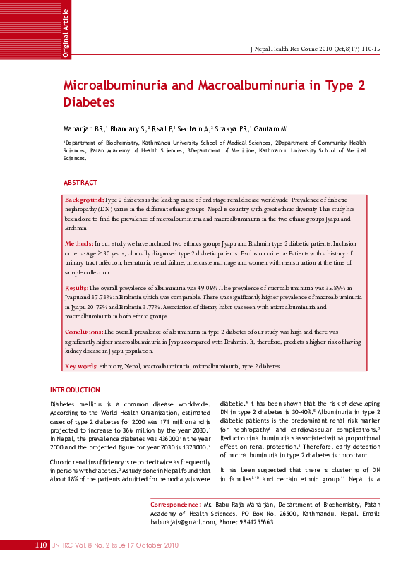 (PDF) Microalbuminuria and macroalbuminuria in type 2 diabetes