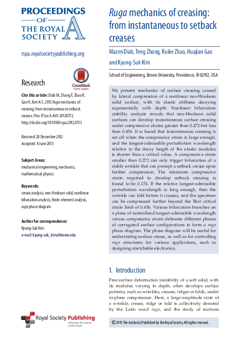 (PDF) Folds and crease from wrinkles | Ruike Renee Zhao - Academia.edu