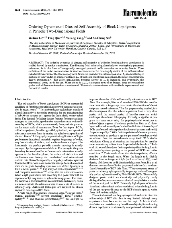 (PDF) Ordering Dynamics of Directed Self-Assembly of Block Copolymers in Periodic Two ...