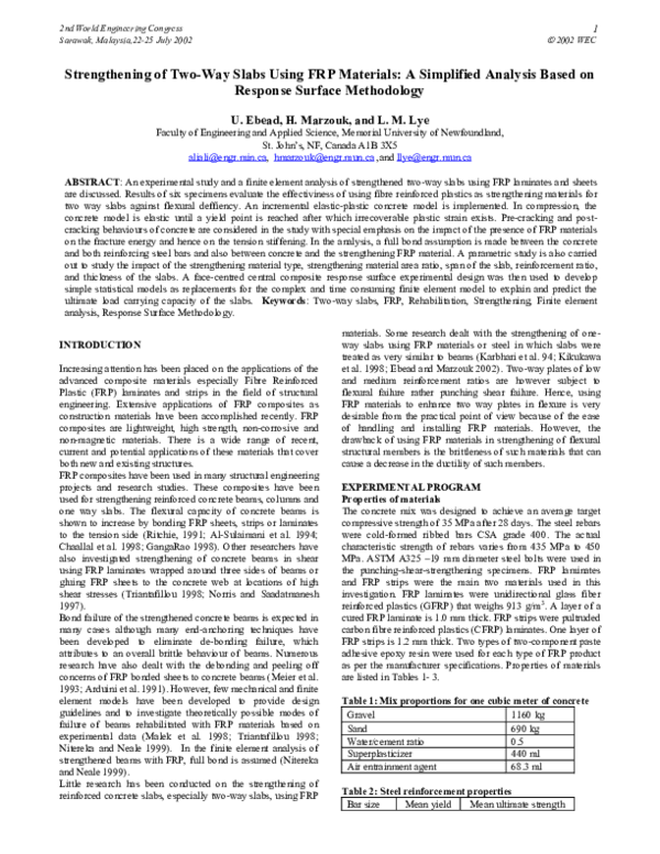 (PDF) Strengthening of two-way slabs using FRP materials: A simplified analysis based on ...