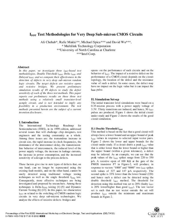 Pdf Iddt Test Methodologies For Very Deep Submicron Cmos Circuits