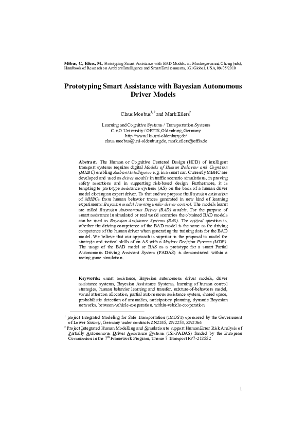 (PDF) Prototyping Smart Assistance with Bayesian Autonomous Driver ...
