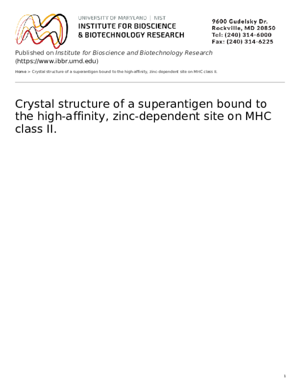 (PDF) Crystal structure of a superantigen bound to the high-affinity ...