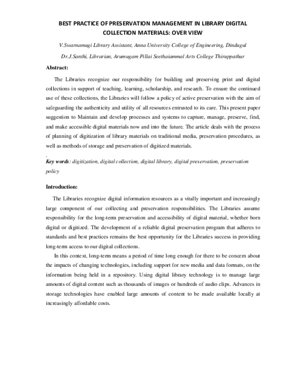(PDF) Best Practice of Preservation Management in Library Digital ...