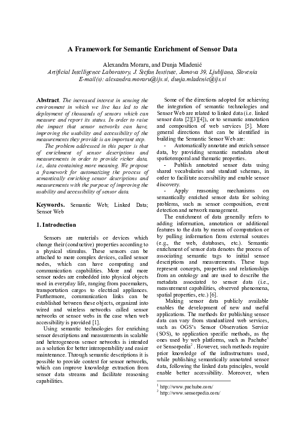 (PDF) A framework for semantic enrichment of sensor data