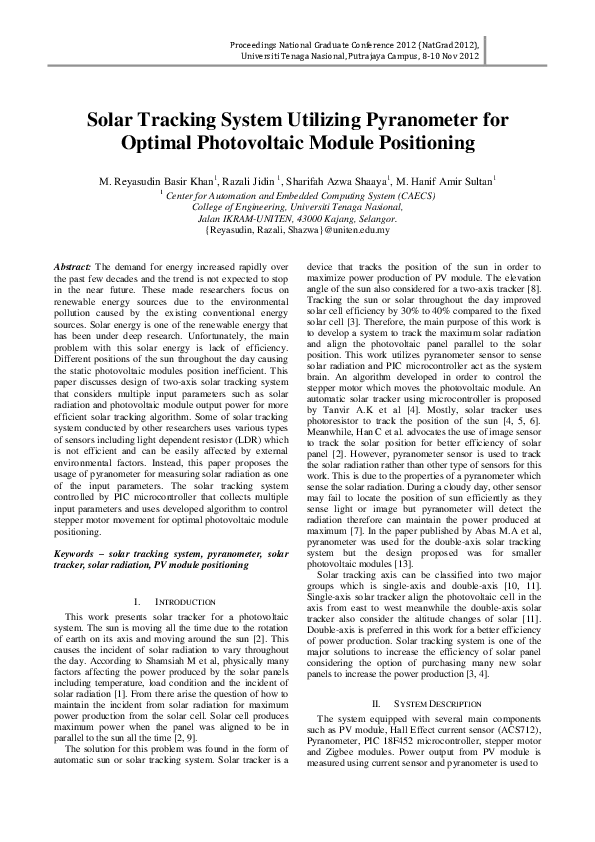 (PDF) Solar Tracking System Utilizing Pyranometer for Optimal ...