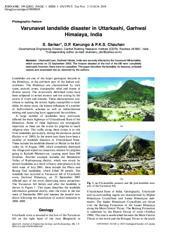 (PDF) Varunavat Landslide in Uttarkashi: Triggering, Risk Assessment and Damage
