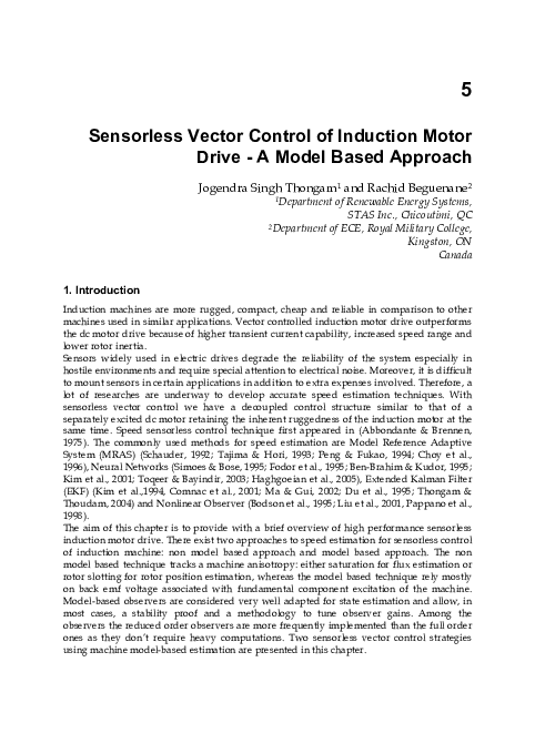 Pdf Sensorless Vector Control Of Induction Motor Drive A Model Based Approach