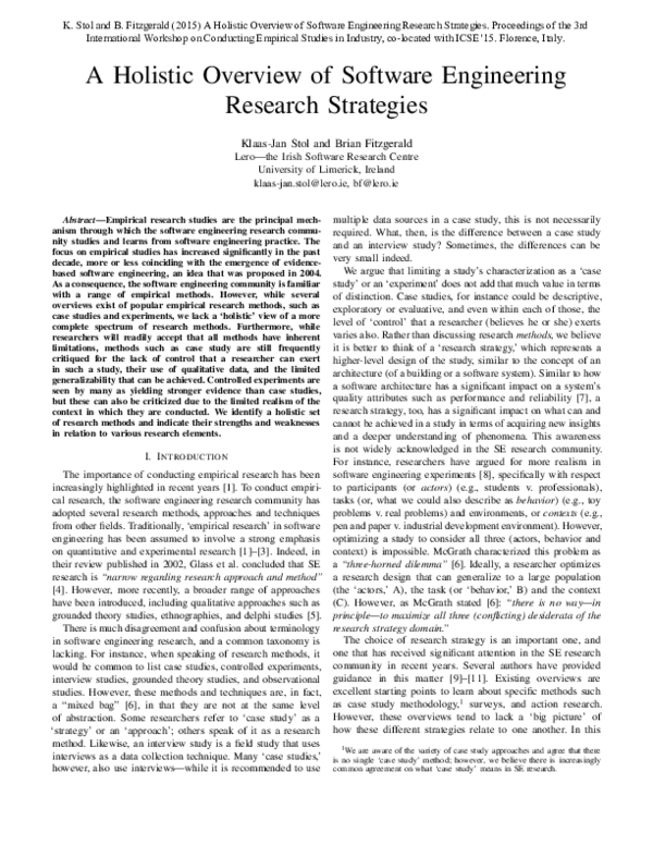 (PDF) A Holistic Overview of Software Engineering Research Strategies