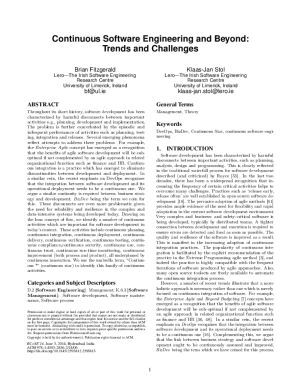 (PDF) Continuous software engineering and beyond: trends and challenges