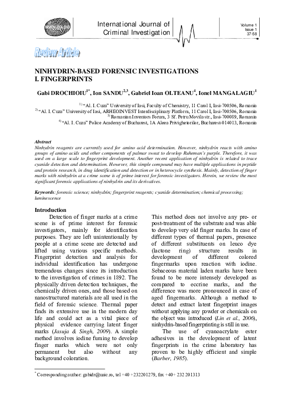 (PDF) Ninhydrin-Based Forensic Investigations I. Fingerprints