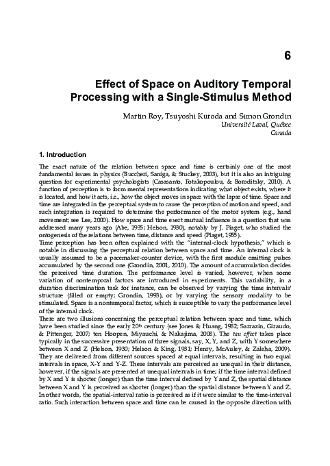 (PDF) Effect of space on auditory temporal processing with a single ...
