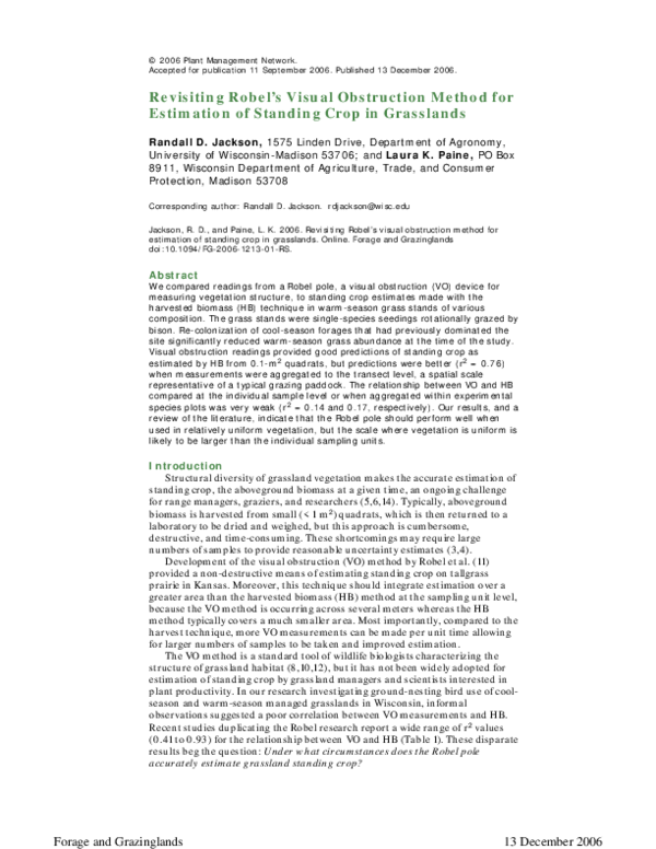 (PDF) Revisiting Robel's Visual Obstruction Method for Estimation of ...