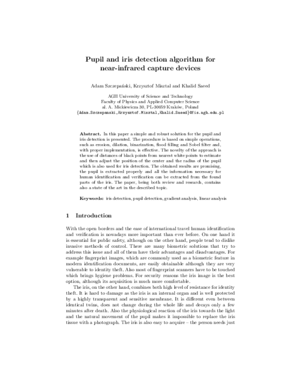 (PDF) Pupil and Iris Detection Algorithm for Near-Infrared Capture Devices