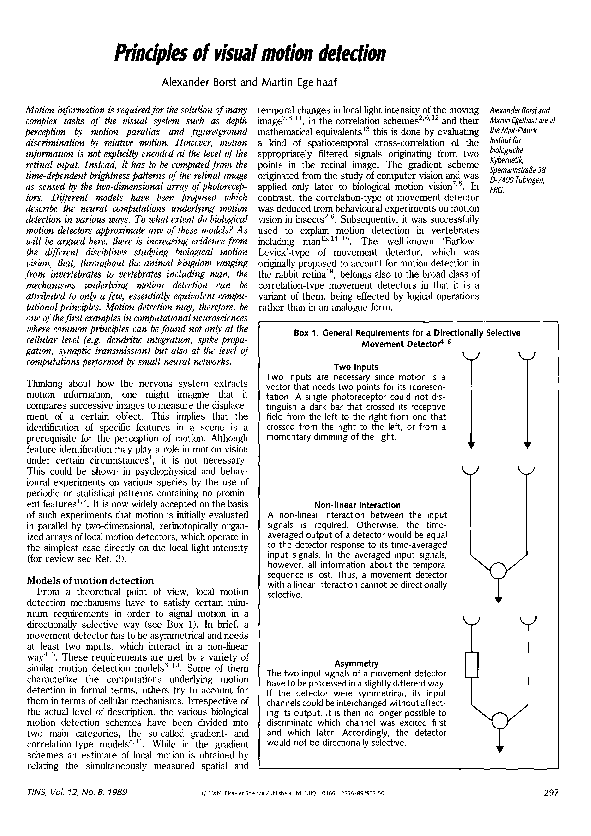 (PDF) Principles of visual motion detection | Martin Egelhaaf - Academia.edu