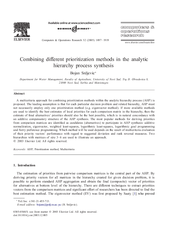 Pdf Combining Different Prioritization Methods In The Analytic