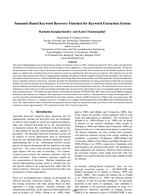 (PDF) Semantic-Based Keyword Recovery Function for Keyword Extraction System
