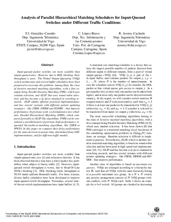 Pdf Analysis Of Parallel Hierarchical Matching Schedulers For Input Queued Switches Under