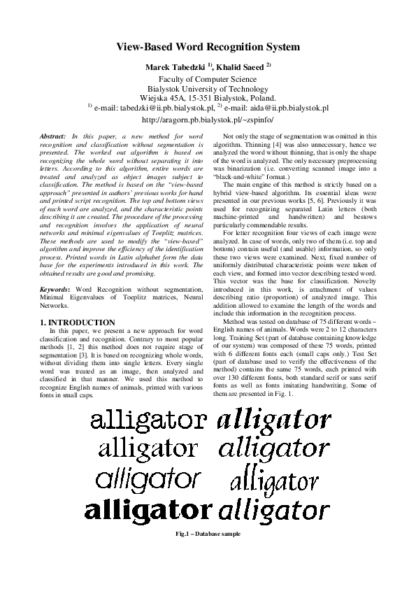 (PDF) View-based word recognition system | Khalid Saeed - Academia.edu