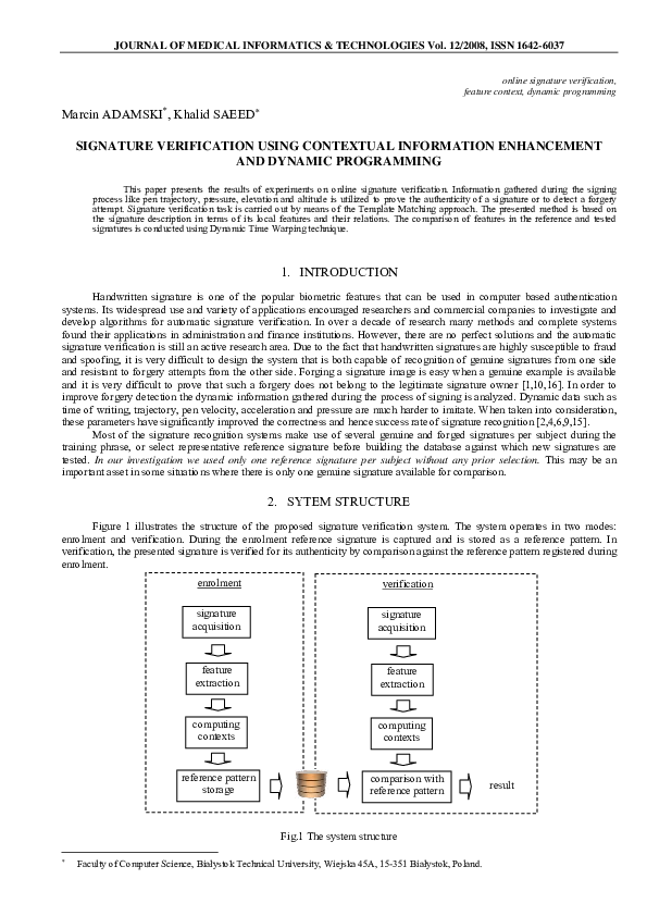 Pdf Signature Verification Using Contextual Information Enhancement And Dynamic Programming
