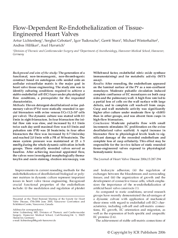 (PDF) Flow-dependent re-endothelialization of tissue-engineered heart ...