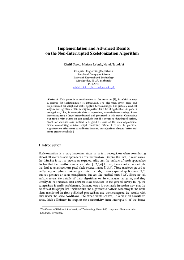Pdf Advanced Skeletonization Algorithm Results