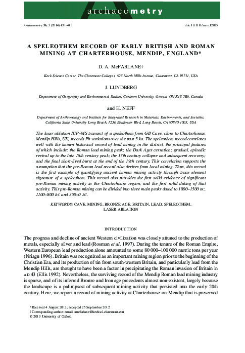 (PDF) A Speleothem Record of Early British and Roman Mining at ...