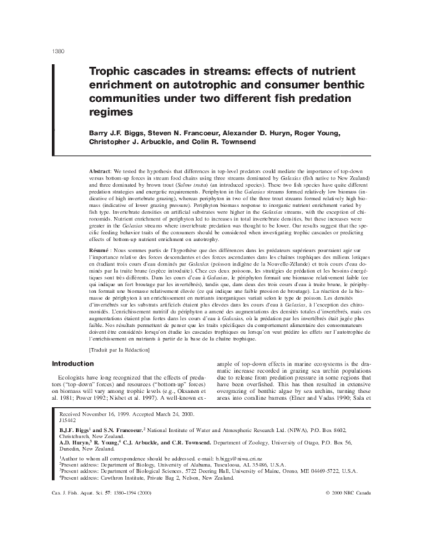 (PDF) Trophic cascades in streams: effects of nutrient enrichment on ...