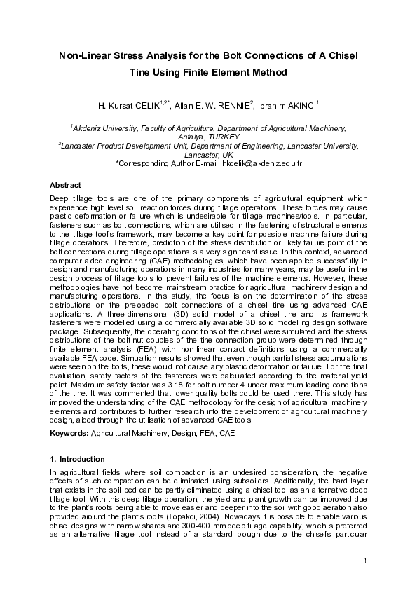 (PDF) Non-Linear Stress Analysis for the Bolt Connections of A Chisel ...