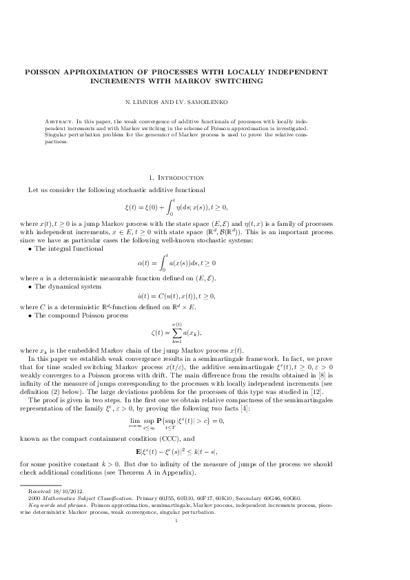 (PDF) Poisson Approximation in Reliability Processes
