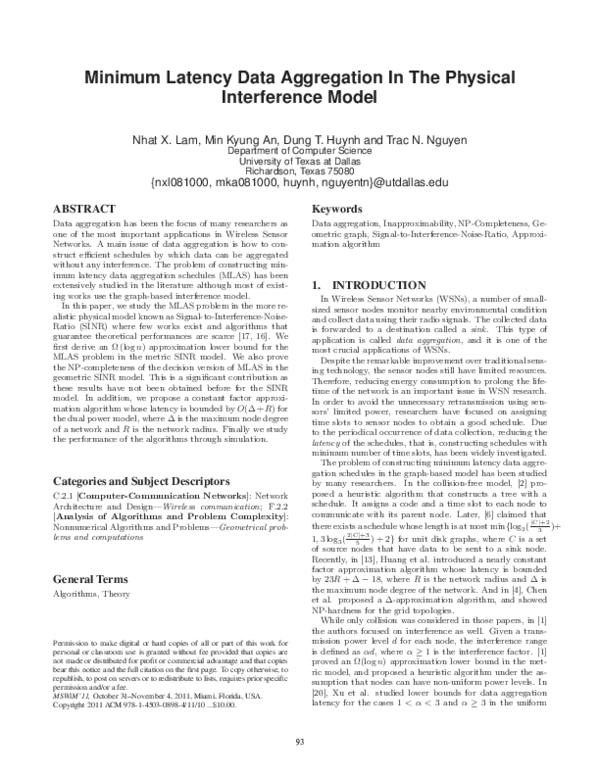 (PDF) Minimum latency data aggregation in the physical interference model