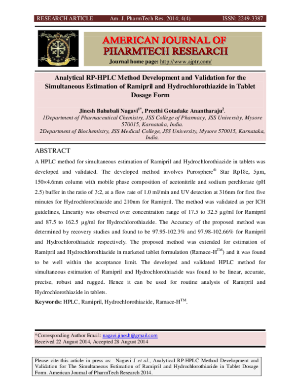 Pdf Analytical Rp Hplc Method Development And Validation For The Simultaneous Estimation Of