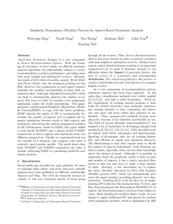 (PDF) Similarity Dependency Dirichlet Process for Aspect-Based Sentiment Analysis