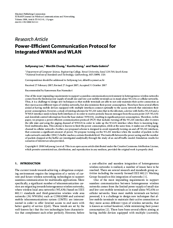 (PDF) Power-Efficient Communication Protocol for Integrated WWAN and WLAN