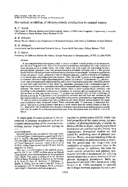 (PDF) Bio-optical modeling of photosynthetic production in coastal waters