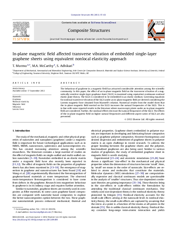 (PDF) In-plane magnetic field affected transverse vibration of embedded single-layer graphene ...