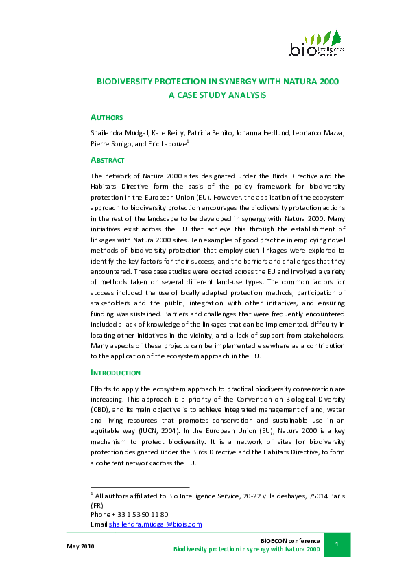 (PDF) Biodiversity Protection in Synergy with Natura 2000 a Case Study ...