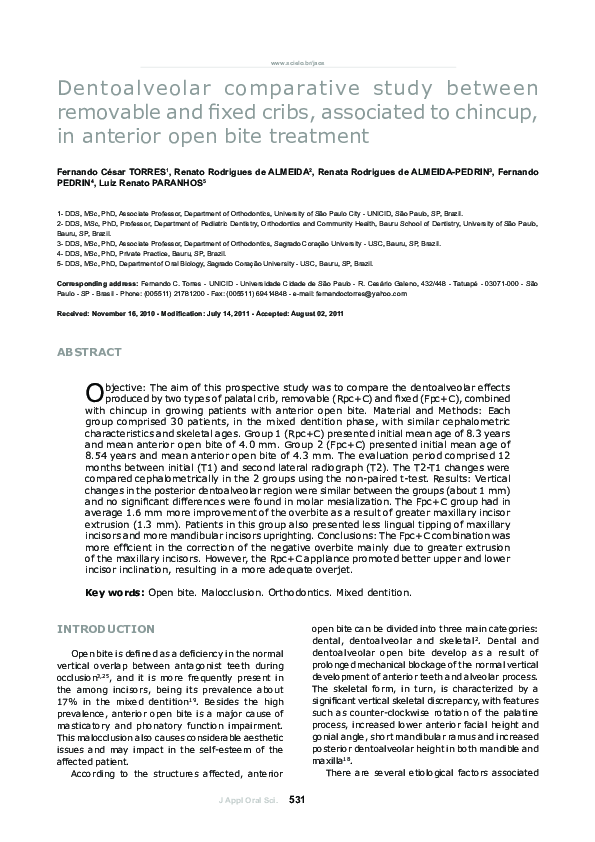 (PDF) Dentoalveolar comparative study between removable and fixed cribs ...