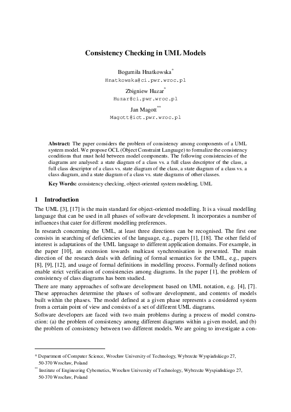 Pdf Consistency Checking In Uml Models