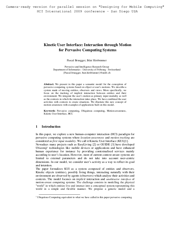 (PDF) Kinetic User Interface: Interaction through Motion for Pervasive ...