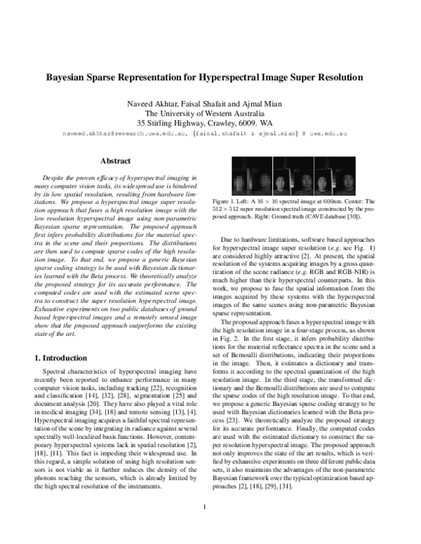 (PDF) Bayesian Sparse Representation for Hyperspectral Image Super Resolution
