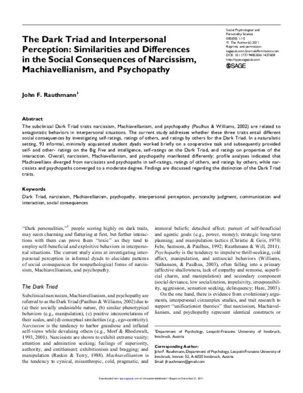 (PDF) The Dark Triad and Interpersonal Perception: Similarities and ...