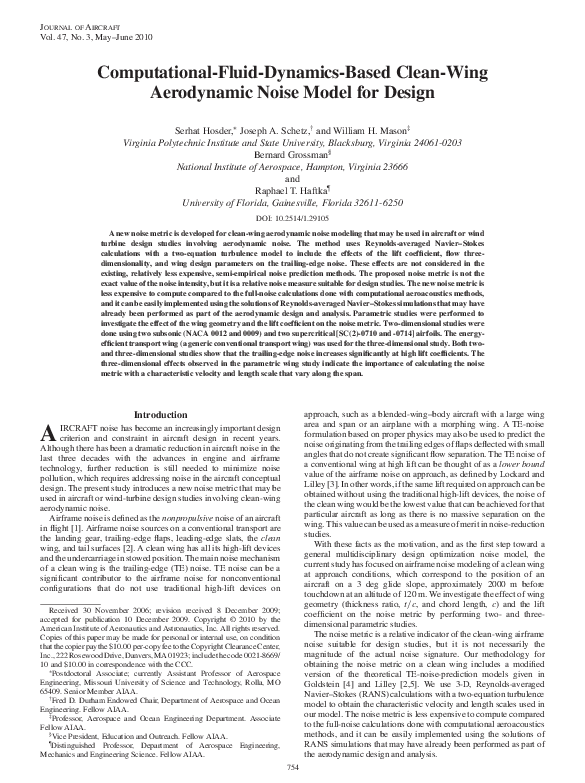 (PDF) Computational-Fluid-Dynamics-Based Clean-Wing Aerodynamic Noise Model for Design