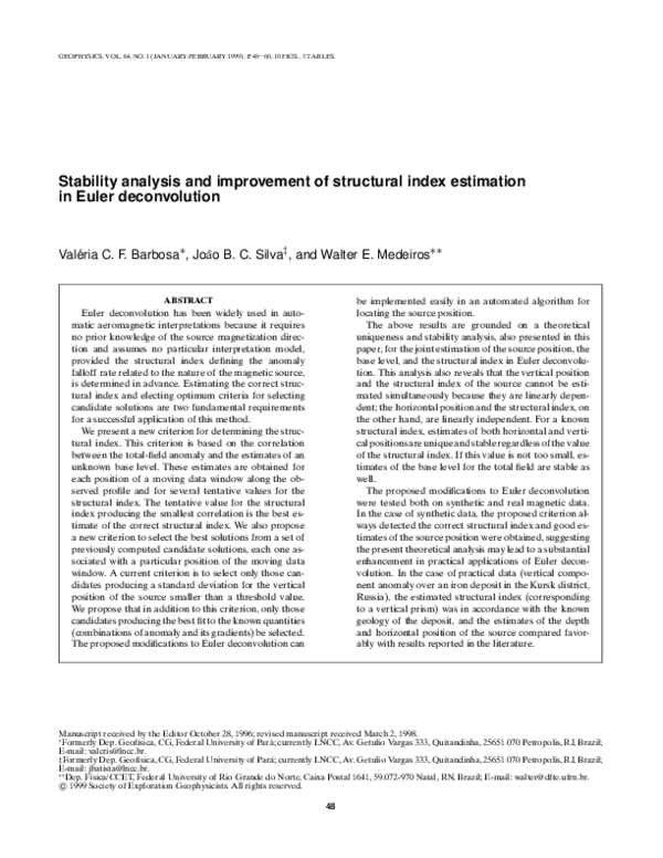 (PDF) Stability analysis and improvement of structural index estimation in Euler deconvolution