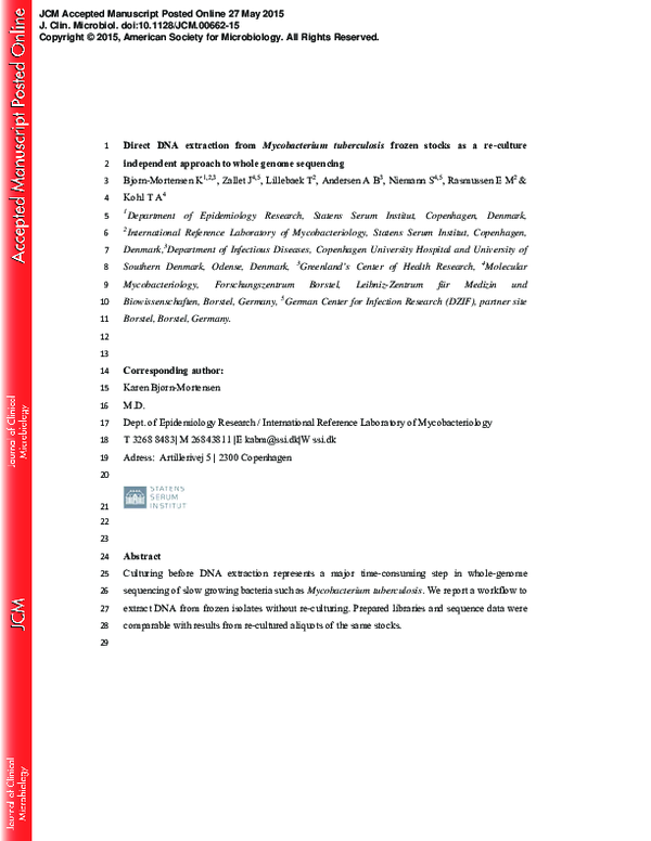 (PDF) Direct DNA Extraction from Mycobacterium tuberculosis Frozen ...