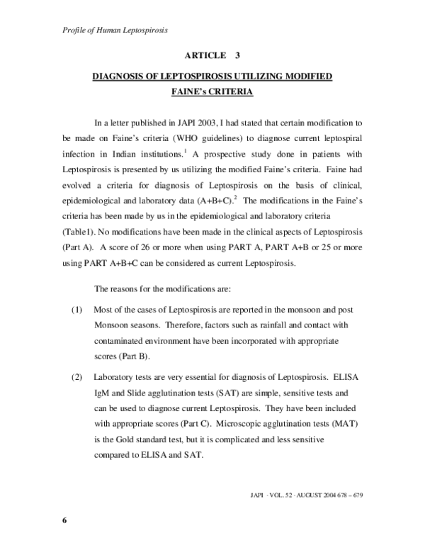 (PDF) Diagnosis of leptospirosis utilizing modified Faine's criteria