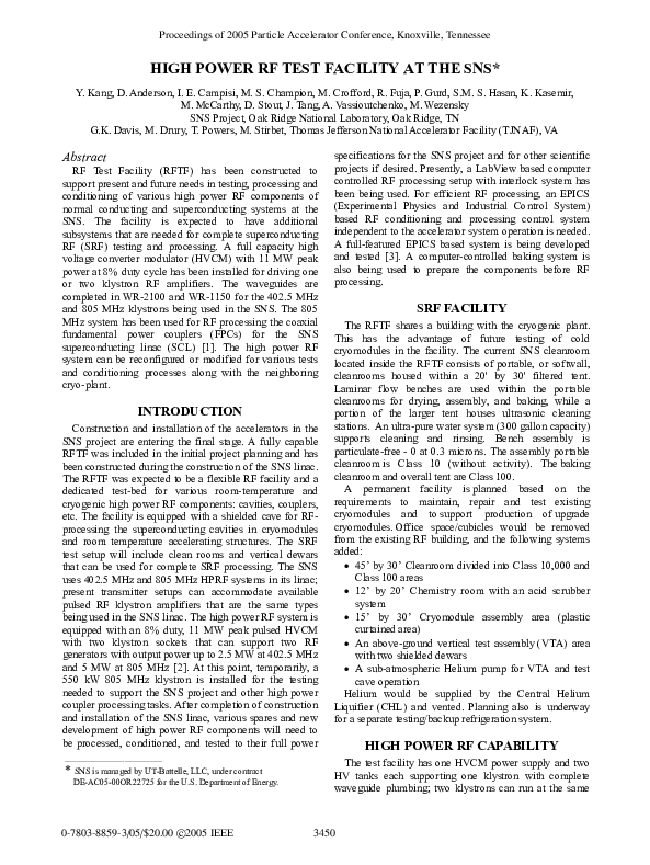 (PDF) High Power RF Test Facility at the SNS